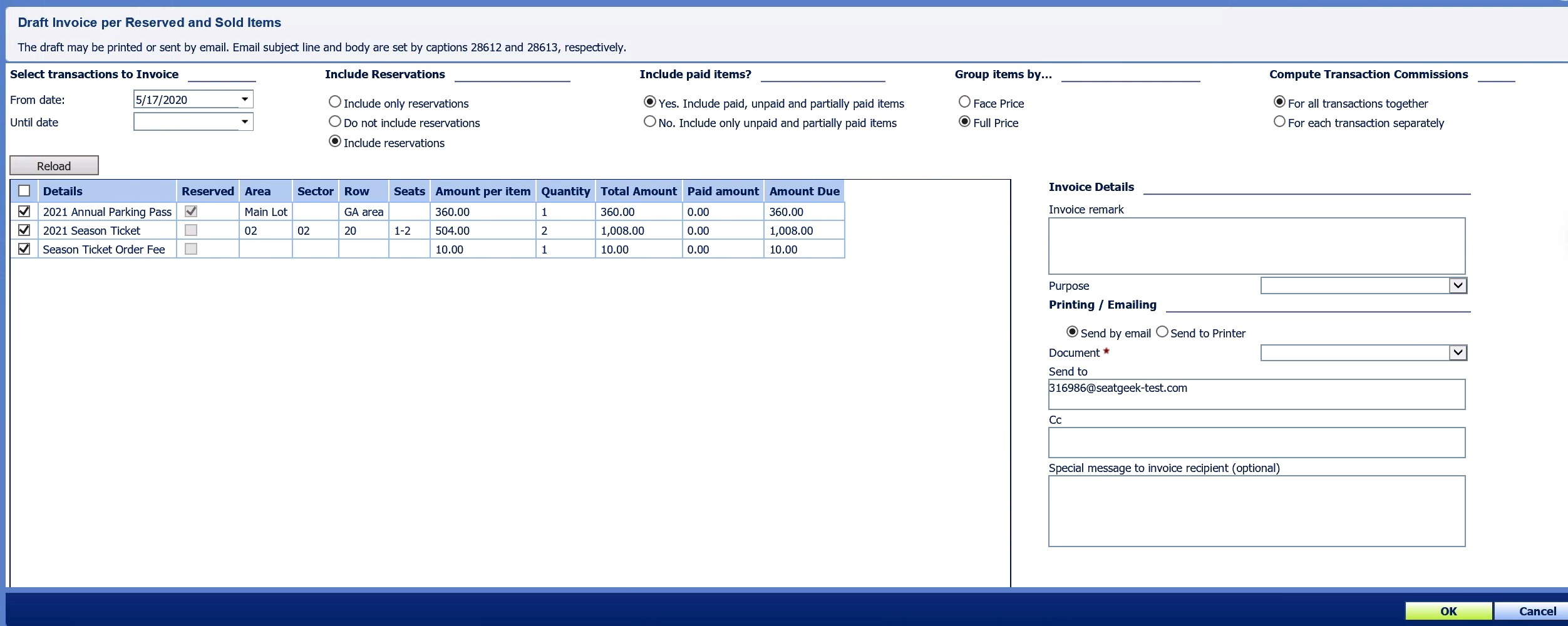 Draft Invoicing: Generating payable invoices for unpaid or reserved items
