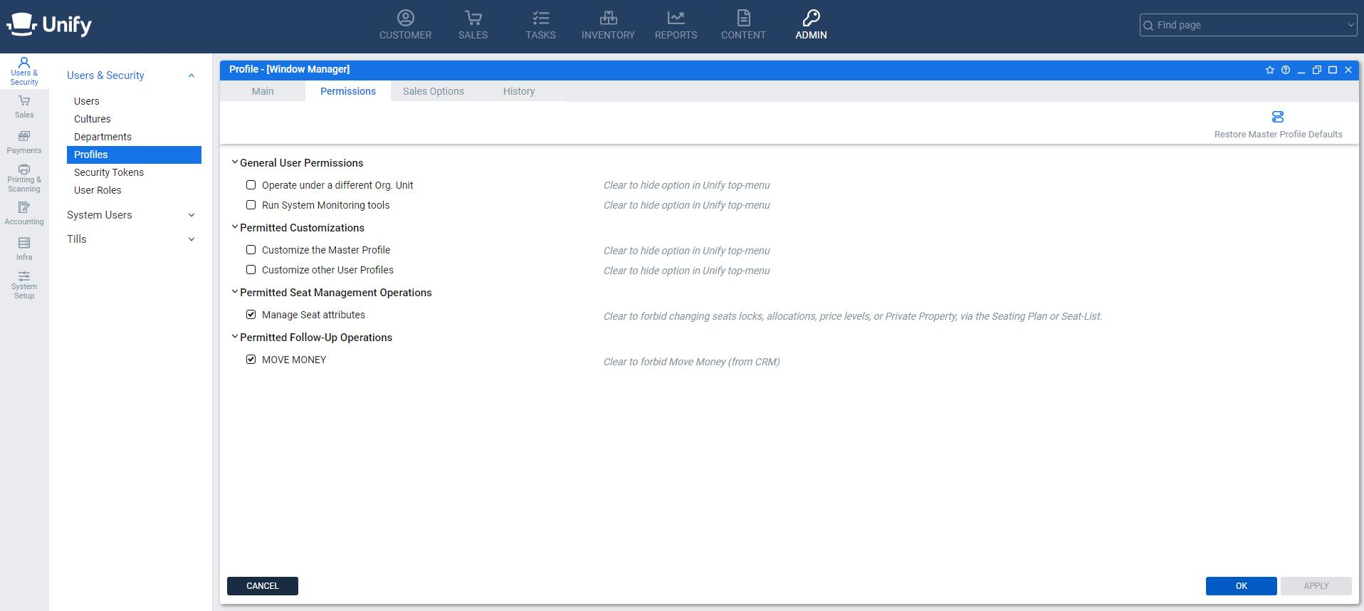 Profiles: Controlling the user interface for personnel